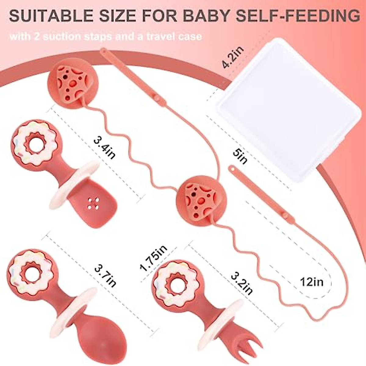 3 Pack Baby Fork and Spoon Set Suction Baby Self Feeding Utensils 6-12 Months Anti-Dropping Training Spoons For Baby Led Weaning, Silicone Toddler Utensils Feeding Supplies First + Second Stage, Red
