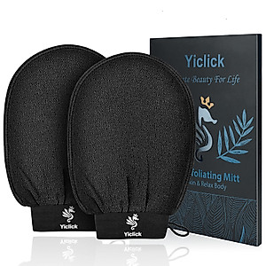 Exfoliating Gloves 2 Pcs, Exfoliating Body Scrubber for Bath Shower Exfoliation, Body Scrub Exfoliator Loofah Sponge for Dead Skin Remover, Korean Exfoliating Mitt (Black)