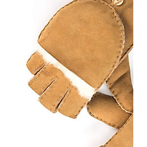 YISEVEN Women's Merino Sheepskin Leather Gloves Flip Fingerless Mitten