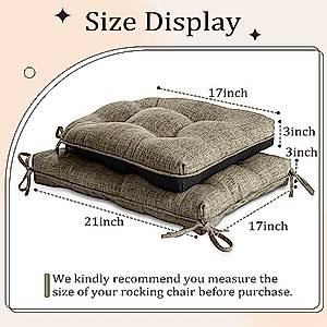 Cozyide Non-Slip Rocking Chair Cushion Set, Soft Rocking Chair Pads Set with Adjustable Ties, Includes Seat Cushion 17x17 Inches & Back Pillow 21x17 Inches, Khaki