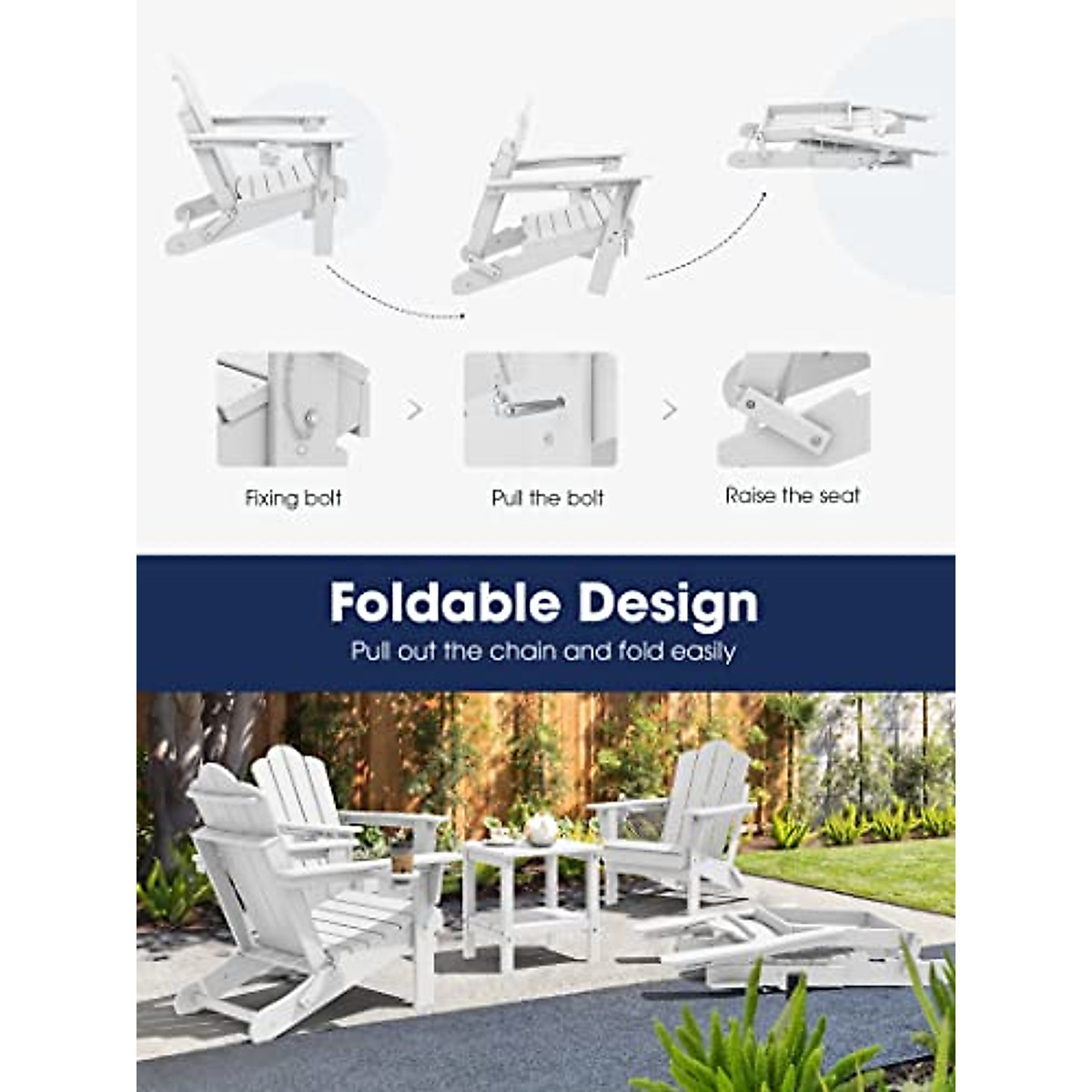 KINGYES Folding Adjustable Adirondack Chair, White