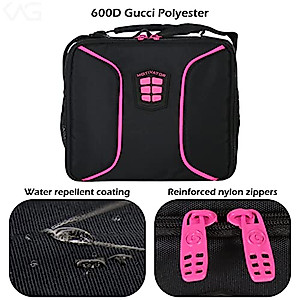 Motivator Cube Meal Prep Lunch Bag with 3 BPA-Free, Reusable, Microwavable, Freezer Safe, Portion-Controlled Containers, Lunch Box with Storage Pockets (Black/Pink)