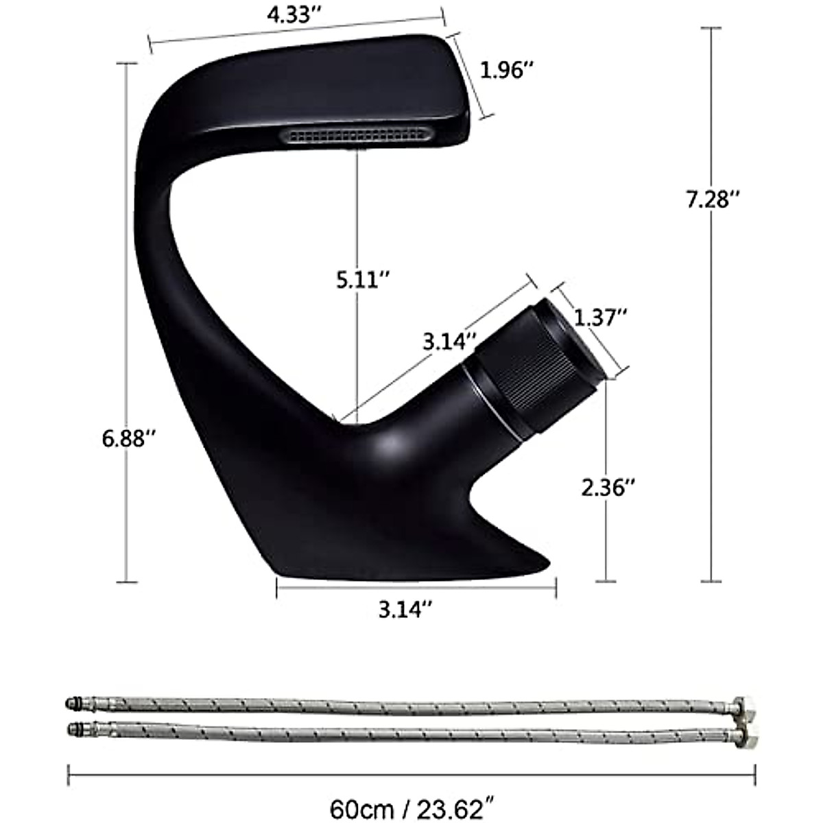 DITOSH Bathroom Sink Waterfall Faucet, Modern Waterfall Bathroom Faucet Single Hole Vanity Sink Faucet Single Handle Hot and Cold Basin Mixer Tap with 2 Hoses (Matte Black)