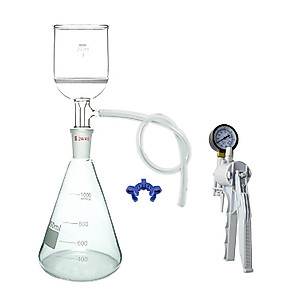 Deschem 1000ml,Vacuum Suction Filter Device,200ml Buchner Funnel,1L 24/40 Erlenmeyer Flask,with Handle Pump