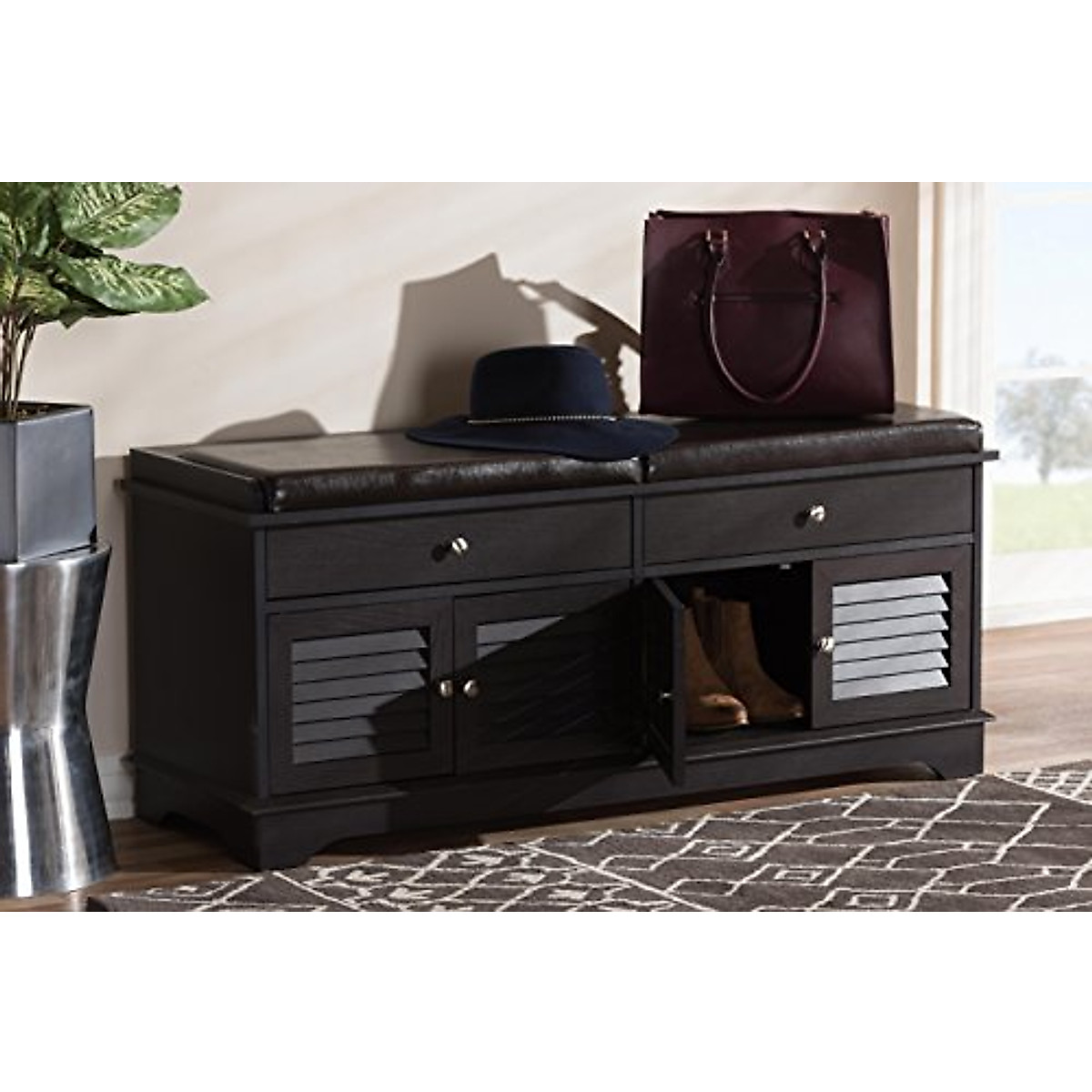 Baxton Studio Laertes Modern and Contemporary Dark Brown Wood 2-Drawer Shoe Storage Bench