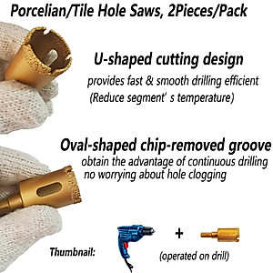 2 Inch Dry Tile Hole Saws Set 2Pcs 50mm Diamond Drill Bits for Poecelain Ceramic Marble Stone Bricks with Triangle Shank by Antengdatool