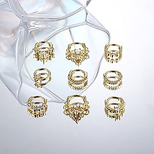 Drperfect 9PCS 16G Septum Rings Opal Daith Earrings Hoop Nose Rings 316L Stainless Steel CZ Cartilage Helix Tragus Earrings Septum Clicker Piercing Jewerly Gold Tone 10MM
