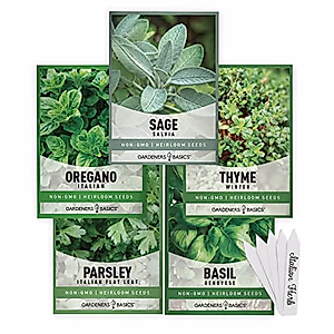 Italian Herb Seeds for Planting 5 Variety Herbs Seed Packets Including Italian Flat Leaf Parsley, Sage, Oregano, Thyme, Basil - Great for Kitchen Herb Garden, Hydroponics Heirloom - Gardners Basics