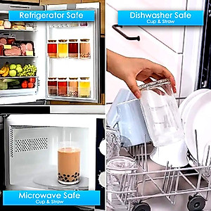 Glass Cups with Bamboo Lids and Straws - Drinking Glasses with Glass Straw, Glass Tumbler with Straw and Lid, Glass Coffee Mugs with Lids, Cute Glass Cups with Lids and Straws, Glass Coffee Cup (4)