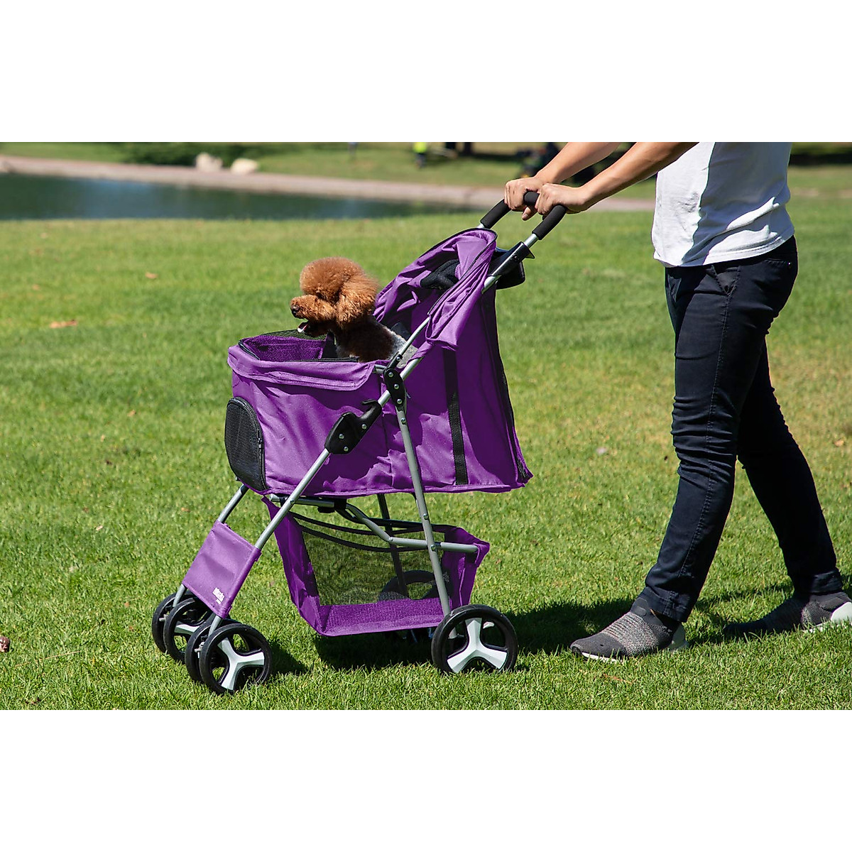 Paws & Pals Pet Stroller Cat/Dog Easy to Walk Folding Travel Carrier Carriage, Lavender Purple
