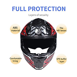 DOT Certified Cool Modular Motorcycle Full Face Helmets with Dual Visor, Adults Men Women Flip up Motorbike Cool Girls Helmet for Street Dirt Bike ATV Motocross Racing Protection Helmet -G-XXXL
