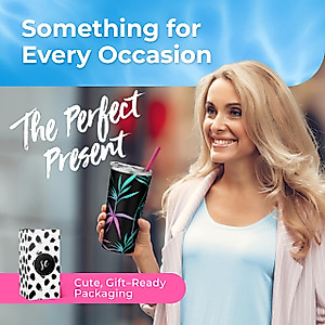 SassyCups Tropical Print Vacuum Insulated Stainless Steel Skinny Tumbler with Straw - Travel Gift, Christmas Gift, Tropical Palm Tree Themed Water Bottle, Travel Mug - Gift for Vacation, Adventure