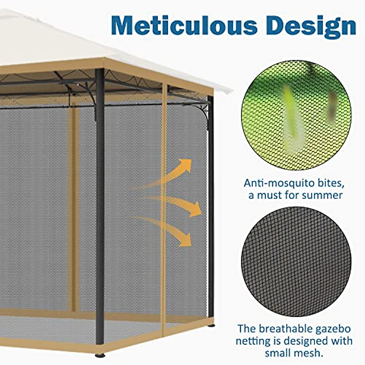 BPS Gazebo Netting Screen Replacement Universal 4-Panel Sidewalls for Backyard, Patio, Garden,Outdoor (Only Netting)