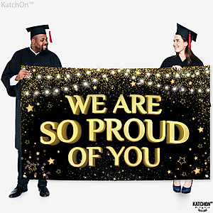 KatchOn, We are So Proud of You Banner - XtraLarge, 72x44 Inch | Congratulations Banner | Congratulations Decorations, 2024 Graduation Party Decorations | Black and Gold Graduation Decorations 2024
