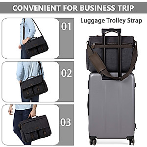 VASCHY 17inch Laptop Messenger Bag, Men's Vintage Water Resistant Canvas Satchel Briefcase Shoulder Bag for Work with Padded Shoulder Strap Gray