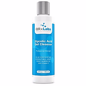 QRxLabs Glycolic Acid Face Wash - Exfoliating Gel Cleanser, Best for Wrinkles, Lines, Acne, Spots & Chemical Peel Prep - Reduces Shaving Bumps and Ingrown Hair - 6 fl oz