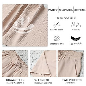 Anyhold Womens Capri Pants Loose High Waisted Wide Leg Lounge Pants Drawstring Casual Palazzo Trousers with Pockets X-Large, Beige