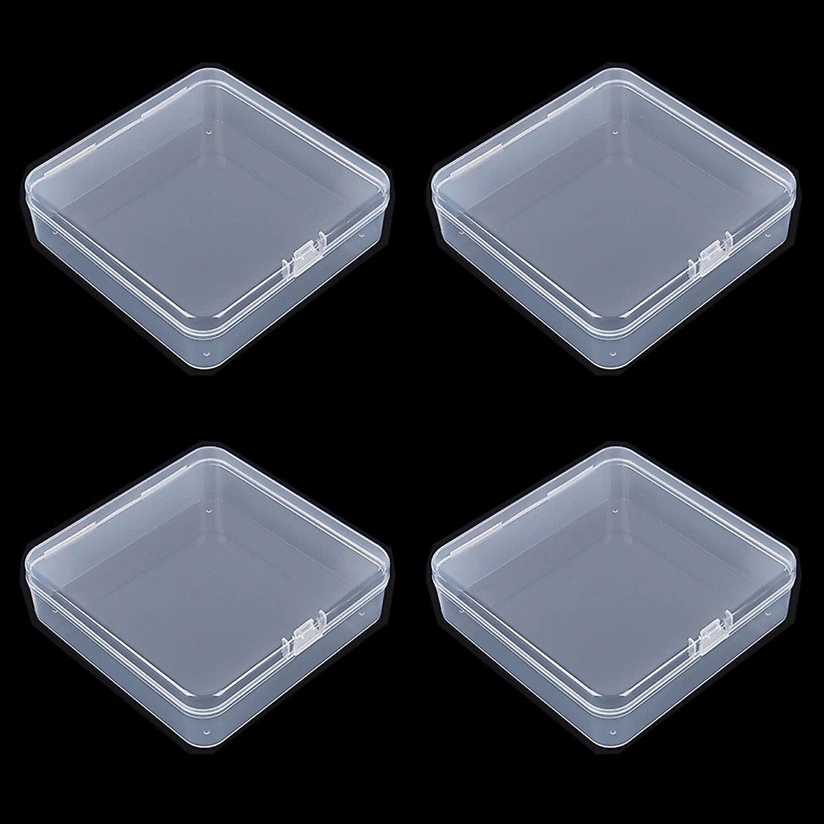 Goodma 4 Pieces Square Empty Mini Clear Plastic Organizer Storage Box Containers with Hinged Lids for Small Items and Other Craft Projects (4.92 x 4.92 x 1.38 inch)