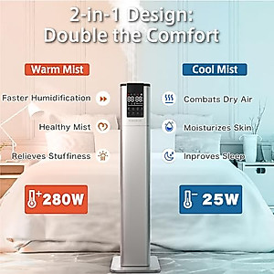 YOKEKON Humidifiers for Bedroom Large Room, 3.4Gal/13L Warm and Cool Mist Humidifiers for Home 1000 sq ft, Quickly & Evenly Humidify Whole House, Top Fill, Aroma Box, Baby Yoga Plants, Silver