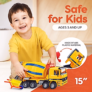 BEEMO Cement Mixer Toy Truck for Kids 15" Push and Go Sand Construction Vehicle for Toddlers Boys & Girls Realistic Play Mixer Birthday Party Gift