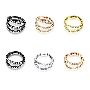 Yaoyaoyors 14G(1.6MM) Silver 10mm Hinged Nose Ring Hoop Double Open Ring Diamonds Septum Piercing Jewelry Cartilage Earrings Stainless Steel Helix Daith Lip Ring with Shiny Clear CZ