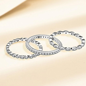 OLIVIASO Women 925 Sterling Silver Rings, Stackable Wedding Bands Rings for Women, Women's Eternity Rings, CZ Promise Rings for Her Size 10