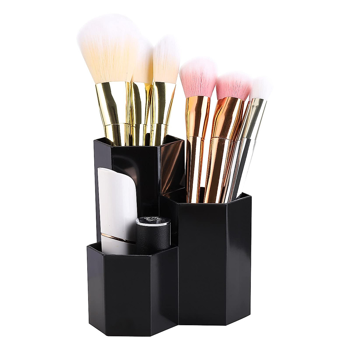 LoveBB Makeup Brush Holder Organizer, 3 Slot Plastic Cosmetics Brushes Pen Storage Solution, Black