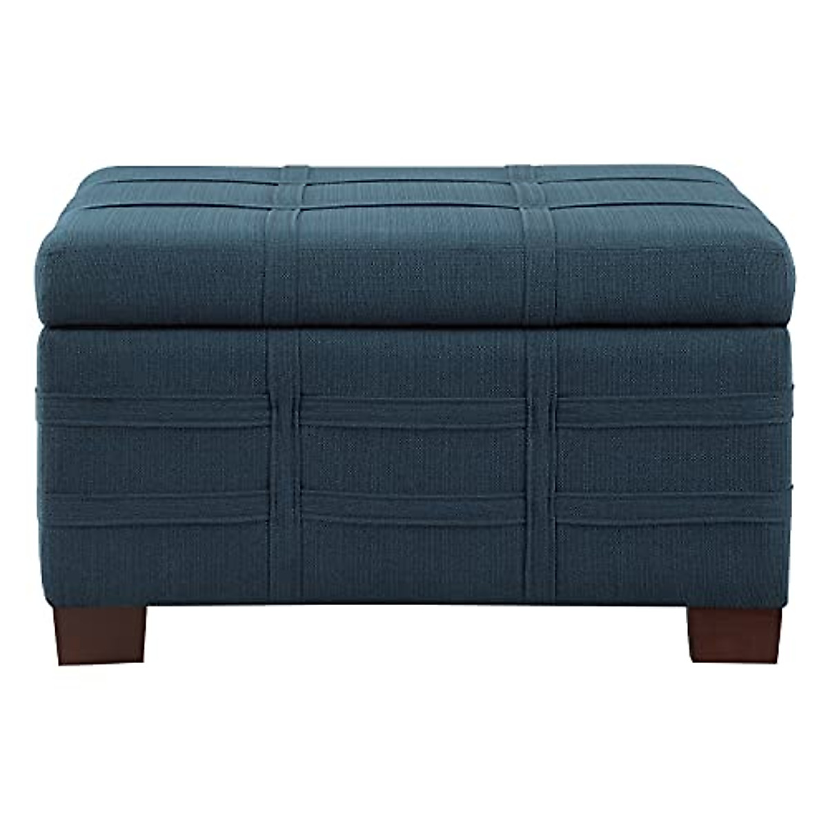 OSP Home Furnishings Detour Strap Square Storage Ottoman with Tray and Solid Wood Legs, Azure Fabric