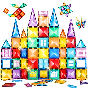 TOKBLOK 64Pcs Clear Diamond Magnetic Tiles - STEM Educational Building Blocks Toys for 3-6 Year Old Boys & Girls | Ideal for Toddler Early Development (Starter Set)