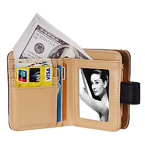 YaJaMa Women's Leaf Short Bifold Wallet Leather Credit Card Holder Case Clutch (Short Black)