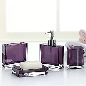 TUANYO Bathroom Accessories Set Complete - 6 Pcs Acrylic Bathroom Set - Toothbrush Holder, 2 Toothbrush Cups, soap Dispenser, soap Dish and Cleaning Cloth for Bathroom (Purple)
