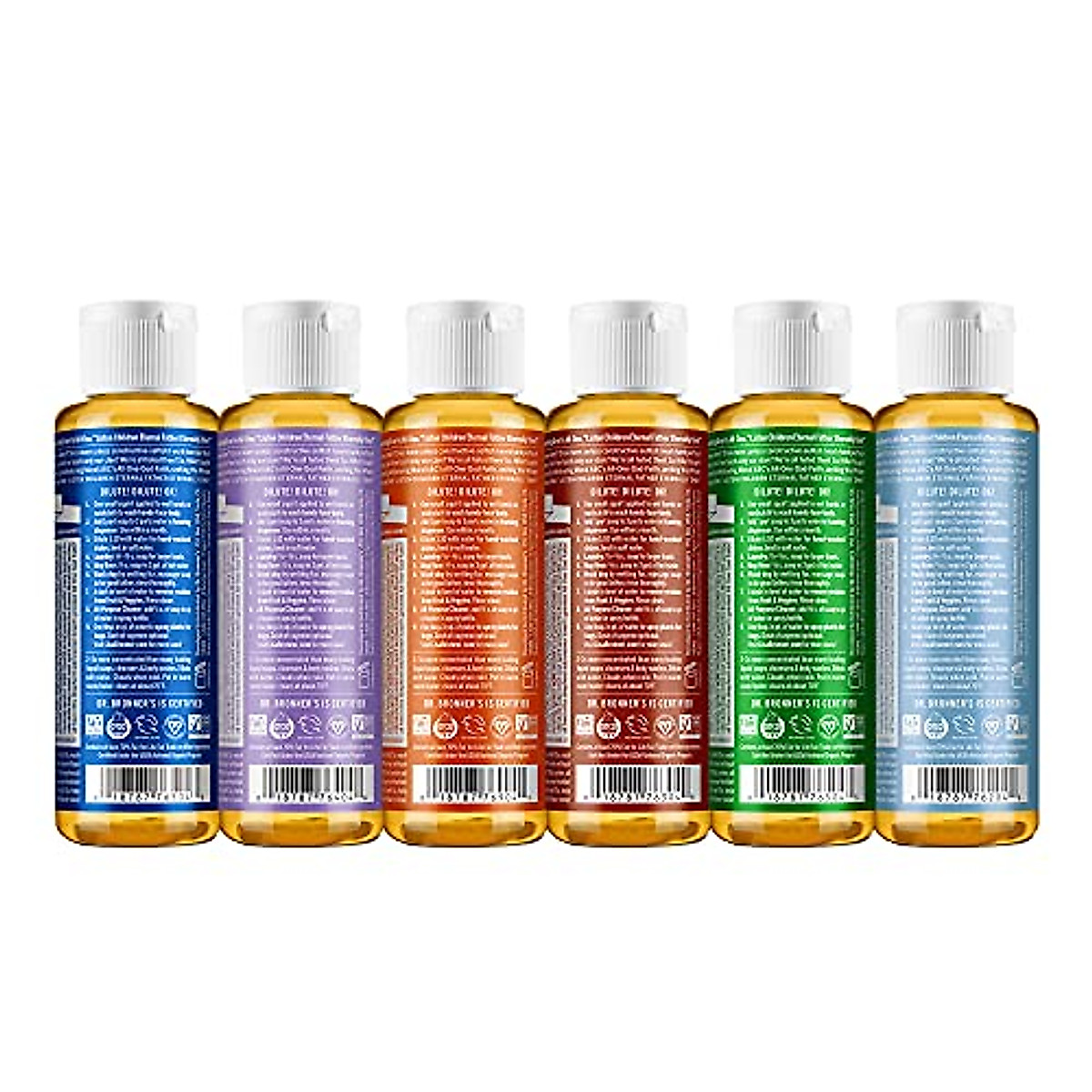 Dr. Bronner's - Pure-Castile Liquid Soap (4 oz Variety Pack) Peppermint, Lavender, Tea Tree, Eucalyptus, Almond, & Baby Unscented - Made with Organic Oils, 18-in-1 Uses: Face, Body, Hair, Laundry, Pets and Dishes | 6 Count