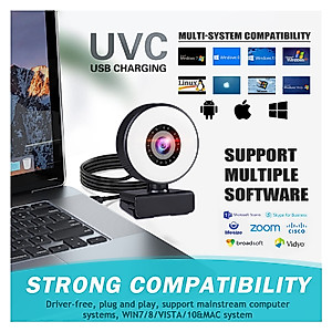 Webcam Webcam 4K Mini Web Camera for PC Computer Laptop with Microphone Auto Focus Light Video Webcam 1080P 2K Live Web Cam Accessories for Recording Calling Conferencing Gaming (1080P (with Tripod)