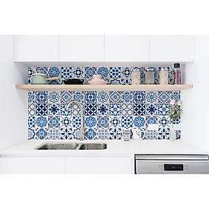 197"x 17.7"Blue Pattern Contact Paper Glossy Surface Waterproof Contact Paper Decorative Self Adhesive for Kitchen Bathroom Counters Removable Counter Paper Peel and Stick Wallpaper Easy to Clean