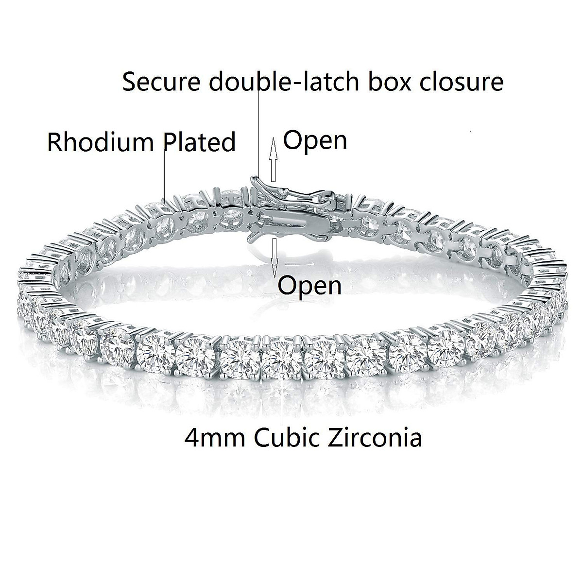 Gemsme 18K White Gold Plated 4.0 Round Cubic Zirconia Classic Tennis Bracelet 7.5 Inch For women