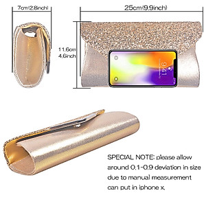 Women Evening Envelope Handbag Prom Sequin Clutch Purse Shoulder Cross Body Bag (Gold)