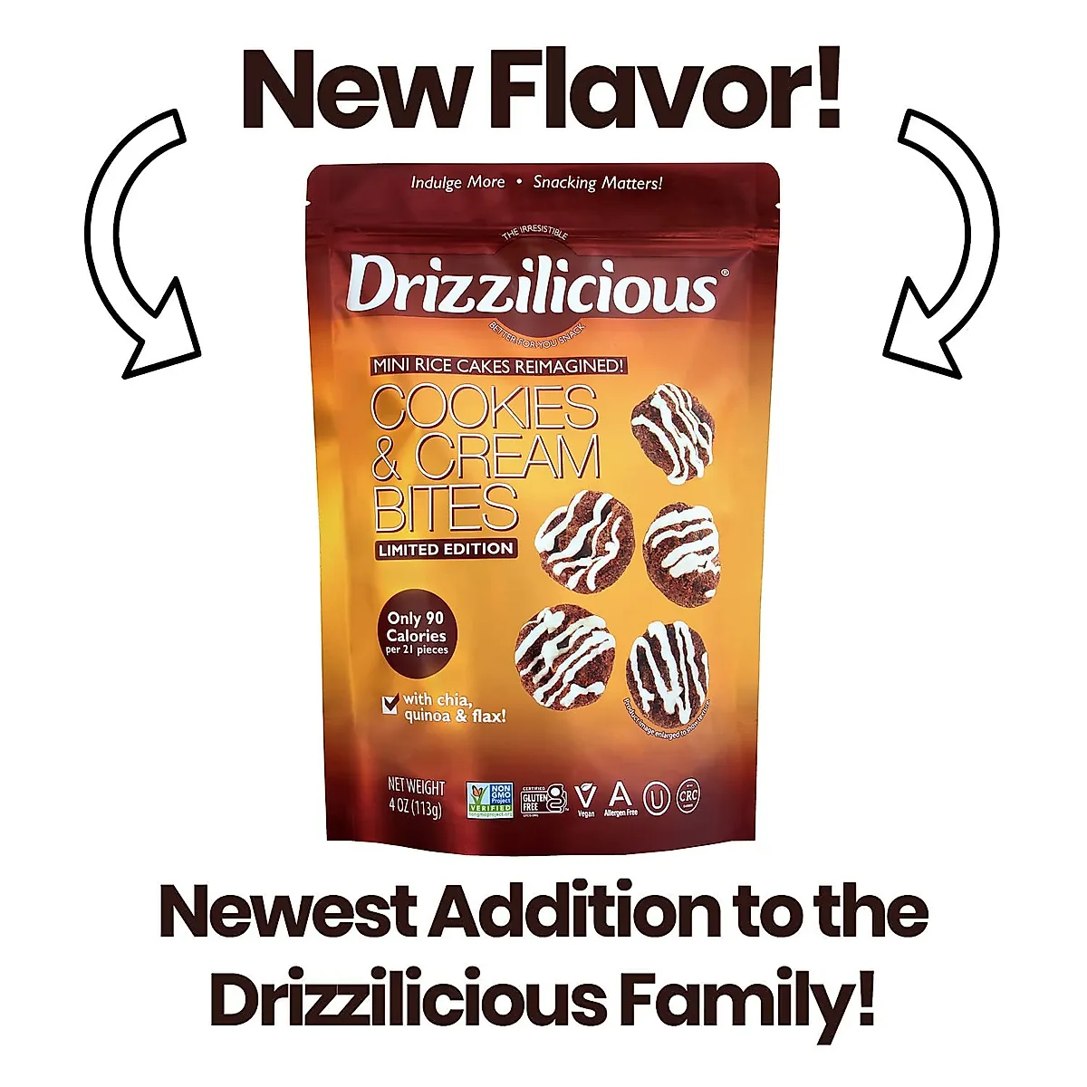 Drizzilicious S'mores 10 Pack | Mini Snack Chocolatey Rice Cakes | Vegan Air Popped Chia, Quinoa, Flax Smore Snacks