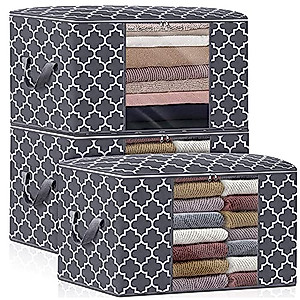 Clothes Storage Bag 90L Large Capacity Organizer with Reinforced Handle Thick Fabric for Comforters, Blankets, Bedding, Foldable with Sturdy Zipper, Clear Window