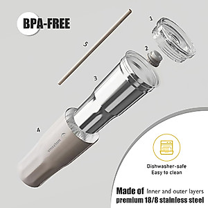 VIMOZTOM Insulated Tumbler with Lid and Straw, 20 oz Double Wall 18/8 Stainless Steel Travel Coffee Mug, To Go Iced Coffee Cup, Spill Proof, Dishwasher Safe (Beige)