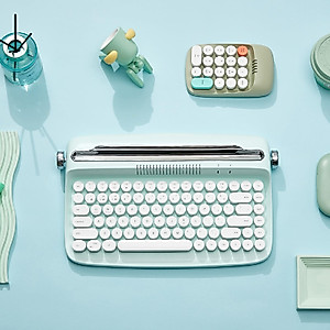 YUNZII ACTTO B303 Wireless Keyboard, Retro Bluetooth Aesthetic Typewriter Style Keyboard with Integrated Stand for Multi-Device (B303, Ivory Butter)