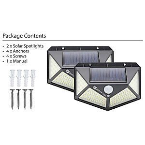 Dartwood 100 LED Solar Spotlight with Motion Sensor - 450 Lumens Weatherproof Spotlight - Give The Best Vision to Your Doorways in The Dark (2-Pack)