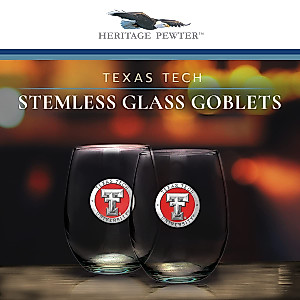 Heritage Pewter Texas Tech Red Raiders Stemless Glass Goblets – Set of 2 | 15 OZ Goblet Wine Glasses | Expertly Crafted Pewter Glass