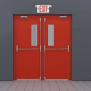 OSTEK Red LED Exit Sign with Emergency Lights，Two LED Adjustable Head Emergency Exit Lights with Battery Backup, Dual LED Lamp ABS Fire Resistance UL-Listed 120-277V