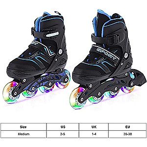 Zerone Roller Skates, Children Adjustable Roller Skates Colorful Stable Wheel Inline Skates for Girls Boys Outdoor Use, Triple Protection S/M/L(S-Blue)