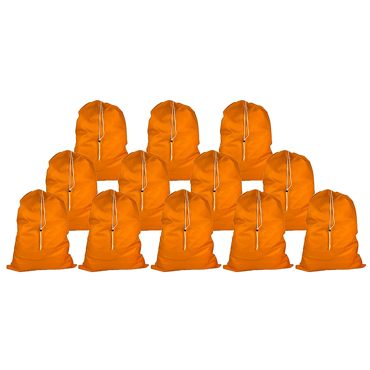 Pack of 12 Laundry Bags, Standard size: 30 x 40, Heavy Duty Durable Nylon Commercial Laundromats and Household Storage, Machine Washable, Drawstring. Made in USA.(Orange)