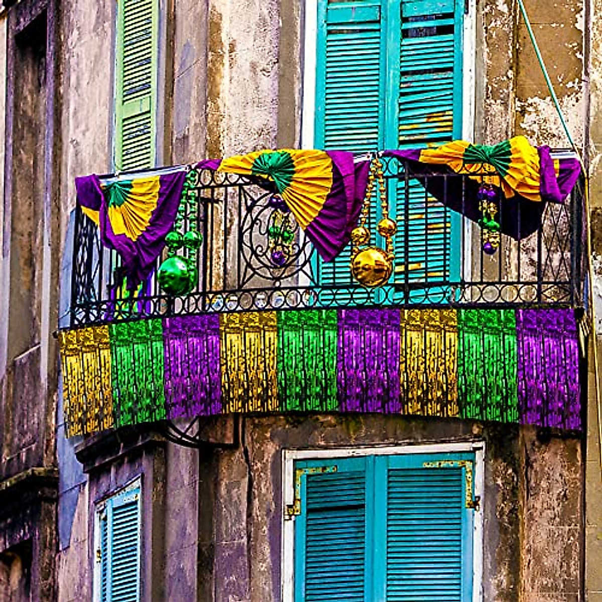 2 Pack Mardi Gras Fringe Curtain,19.68Ft Metallic Fringe Tinsel Streamers Banner,Gold Green Purple Foil Fringe Drape for Street Background Decorations DIY Party Supplies