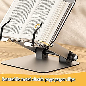 Book Stand for Reading, Grathia Adjustable Book Holder with Page Clips & Multi Heights Angles, Aluminum Ergonomic Desk Page Holder Foldable Book Stands Holder for Textbook Recipe Music Tablet (12'')