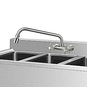 UMANYI Commercial Kitchen Faucets Wall Mount 4 inch Center Stainless Steel Brushed Nickel 2 Handle Utility Laundry Sink Bar Pre Faucet 11" Spout with Aerator SSKF09-3CZ