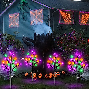 Halloween Decorations Outdoor Solar Lights, 2 Pack Halloween Lights Outdoor Solar Lights Waterproof with 20 LED Bats Spiders Pumpkin Lights, 2 Lighting Modes Solar Pathway Lights for Halloween Decor