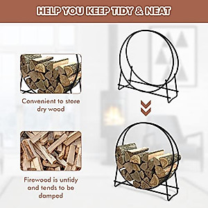 Happytools Firewood Rack, 40 Inch Heavy Duty Tubular Steel Round Log Hoop for Indoor and Outdoor, Black Wood Storage Holder for Fireplace, Fire Pit, Patio, Deck, Porch